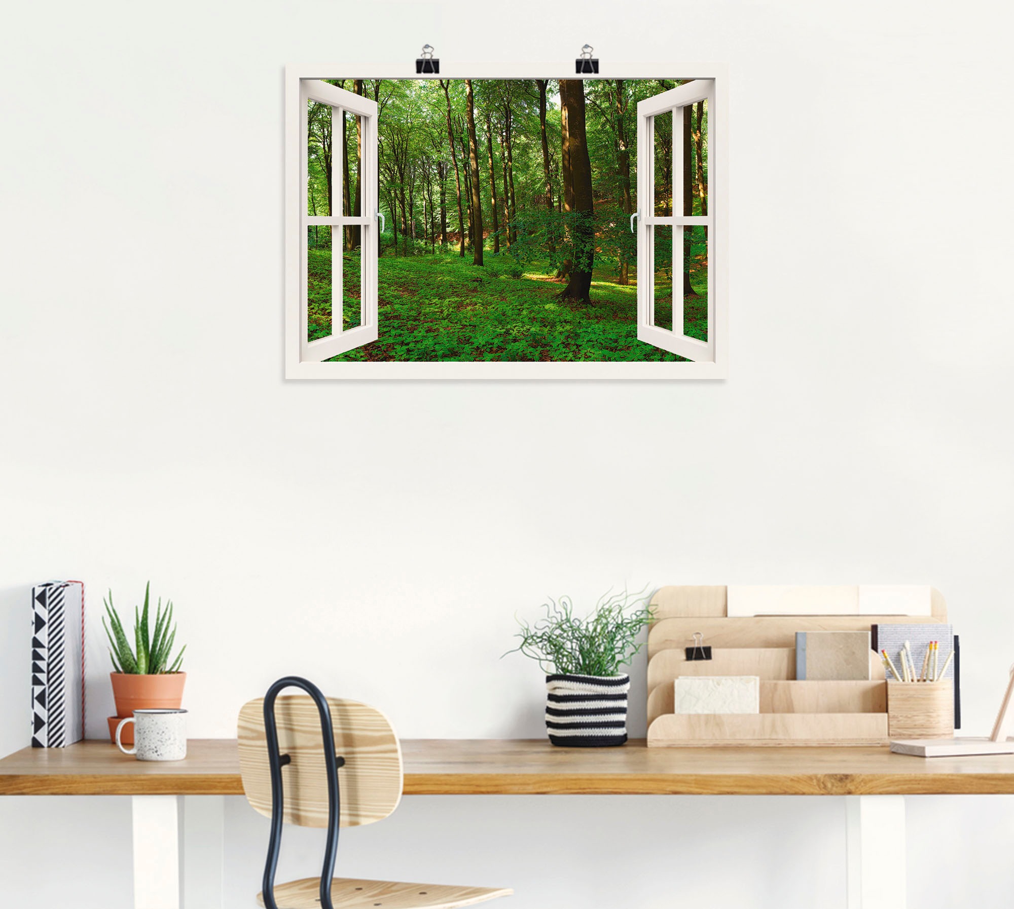 Artland Wandbild »Fensterblick Panorama grüner Sommerwald«, Fensterblick, (1 St.), als ...